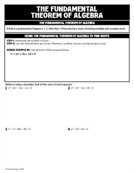 The Fundamental Theorem Of Algebra Algebra 2 Binder Notes By Lisa