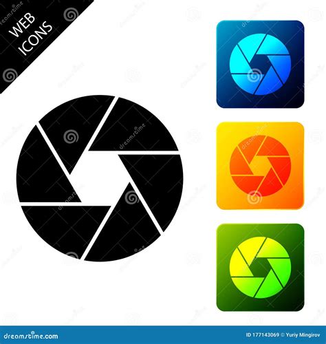 Camera Shutter Icon Isolated On White Background Set Icons Colorful