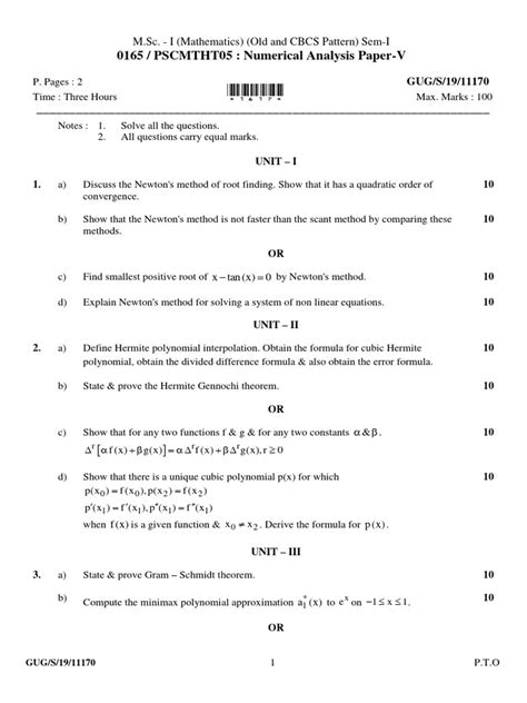 Msc 1 Sem Mathematics Numerical Analysis 11170 Summer 2019 Pdf