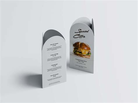 带有异形的餐桌桌牌菜单菜谱三折页设计VI样机展示模型mockups 云瑞设计