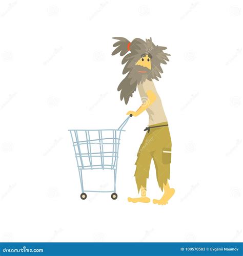 Homeless Man Pushing Shopping Cart Stock Illustration Cartoondealer