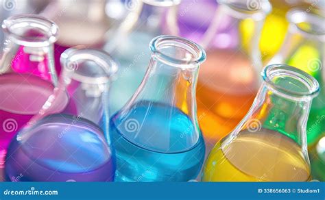 Chemical Flasks With Reagents Laboratory Glassware Whith Color Liquid