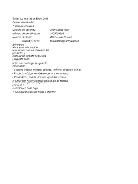 La Interfaz Excel 2016 Jean Carlos 6 Pdf Microsoft Alimentos