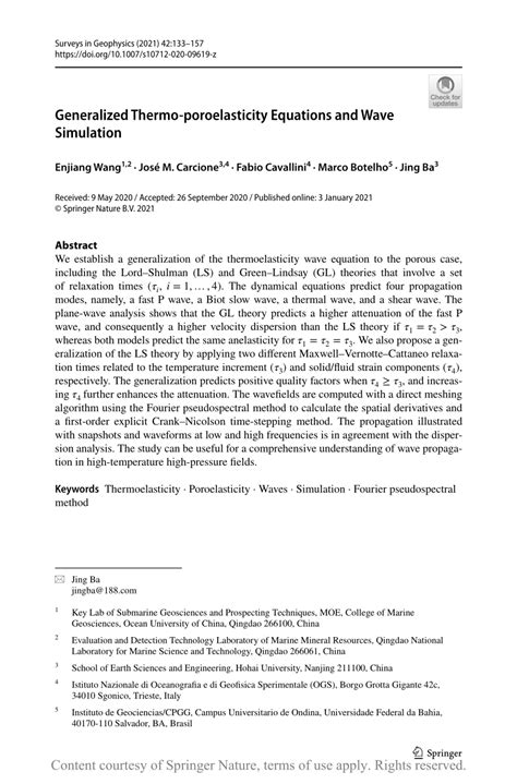 Generalized Thermo Poroelasticity Equations And Wave Simulation Request Pdf