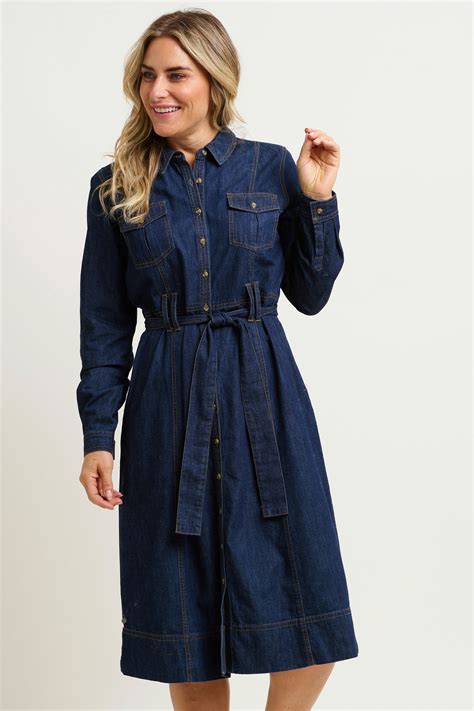 Navy Frances Denim Midi Shirt Dress Brakeburn