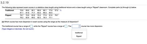 Solved 3219 The Following Data Represent Exam Scores In A