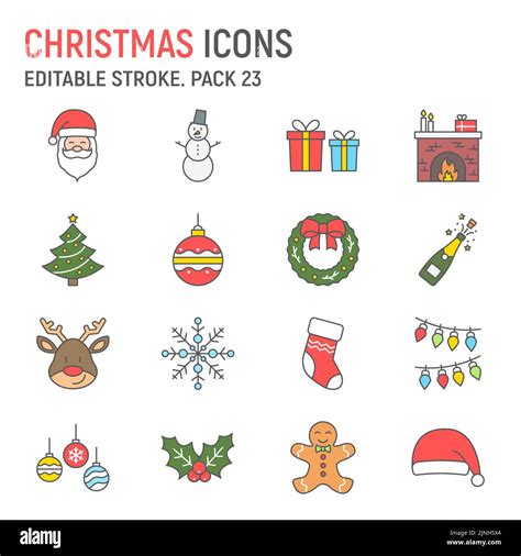 Christmas Color Line Icon Set New Year Collection Vector Graphics Logo Illustrations Merry