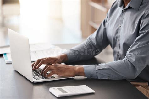 Laptop Hands Typing And Business Man In Office Working On Job Email Or