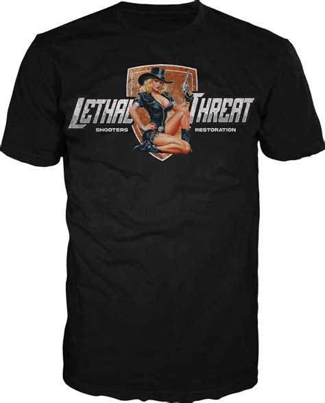 Shooters Restoration Pin Up Girl Black Tee Lethal Threat