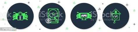 Set Line Hard Disk Drive And Lock Computer Api Interface Cyber Security