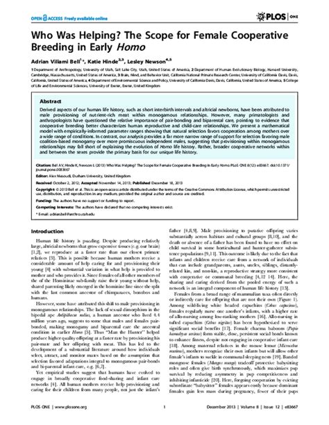 Pdf Correction Who Was Helping The Scope For Female Cooperative Breeding In Early Homo