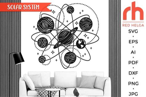 Solar System SVG Orbit Planets Silhouette Space Decor DXF