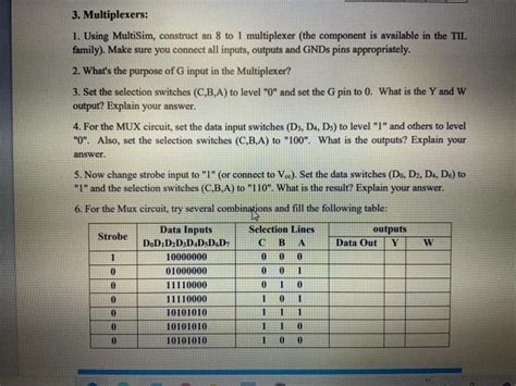 Solved 3 Multiplexers 1 Using Multisim Construct An 8 To