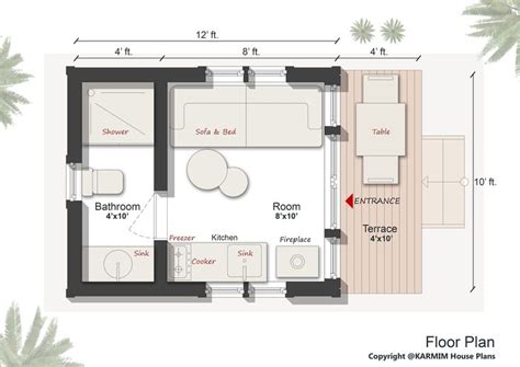 Tiny House Cabin Plans 10 X 12 Architectural Pdf Blueprint 1 Bedroom