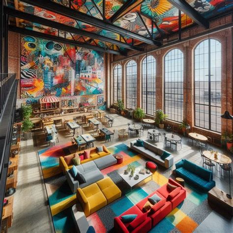 Industrial Loft With Exposed Brick And Contemporary Art Ufficio