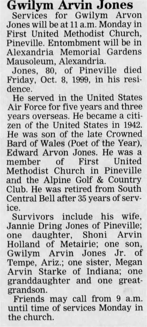 Obituary For Gwilym Arvin Jones Aged 80 ™