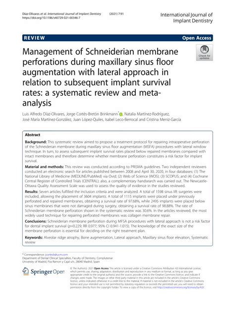 Pdf Management Of Schneiderian Membrane Perforations During Dokumentips