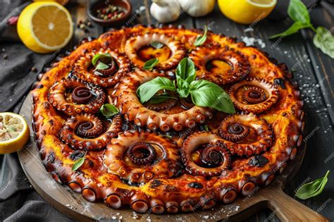Premium Photo Flavorful Octopus Pizza With Sweet Balsamic Reduction
