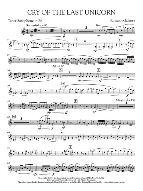 Cry Of The Last Unicorn Bb Tenor Saxophone By Rossano Galante