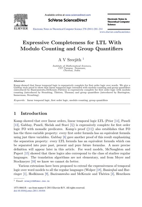 PDF Expressive Completeness For LTL With Modulo Counting And Group