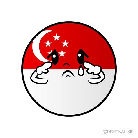 かわいい悲しいシンガポール国旗（丸型）のイラスト素材｜無料ダウンロード Illustcute