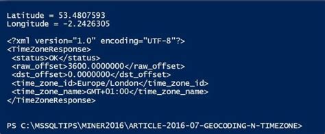 Calculate Geographical Coding And Time Zone For Address In Sql Server