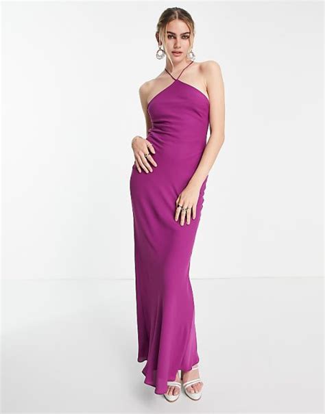 Asos Design Robe Dos Nu Longue Douce En Biais Magenta Asos