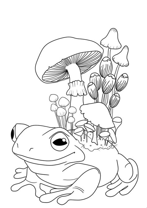Frog Mushroom Coloring Page Printable Coloring Page I