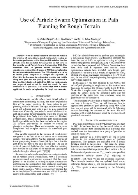 Use Of Particle Swarm Optimization In Path Planning For Rough Terrain