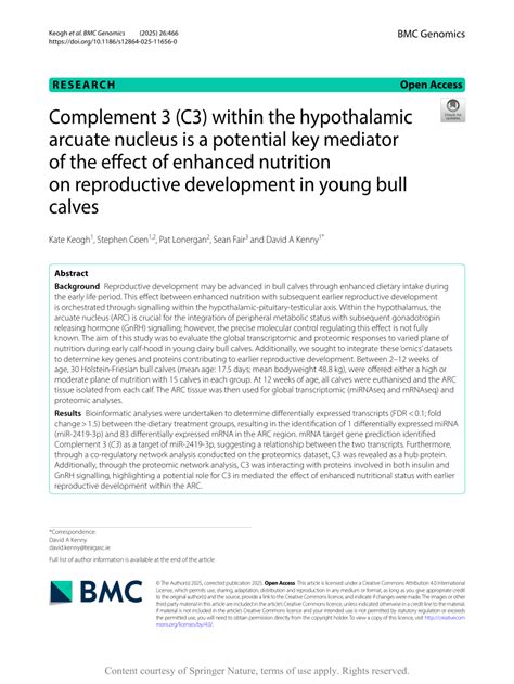 Pdf Complement 3 C3 Within The Hypothalamic Arcuate Nucleus Is A