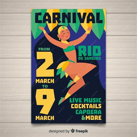 웃는 댄서 브라질 카니발 파티 포스터 무료 벡터
