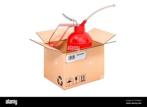 Oiler Red Oil Can Inside Cardboard Box Delivery Concept 3d Rendering