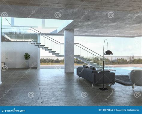 Modern Concrete Architecture Featuring Angular Structures And Expansive Stairways Exemplifying