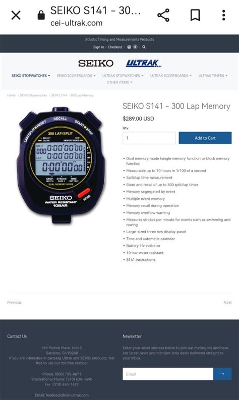 Seiko S141 Stopwatch 300 Lap Memory Sports Equipment Other Sports