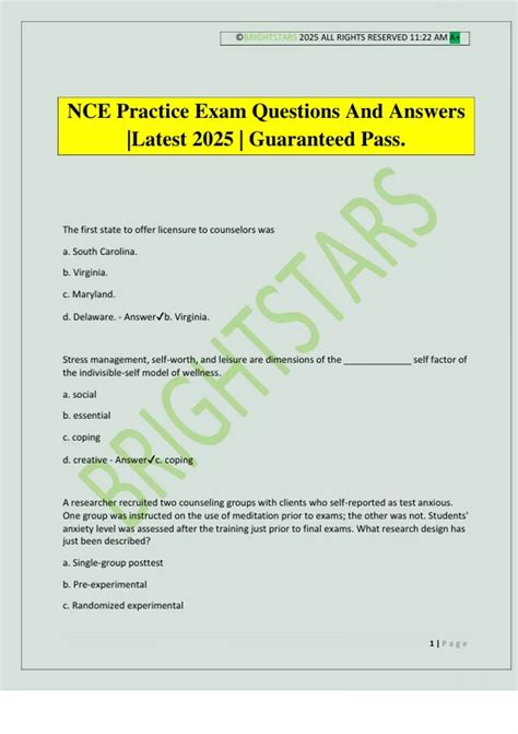 Nce Practice Exam Questions And Answers Latest 2025 Guaranteed Pass Nce Stuvia Us