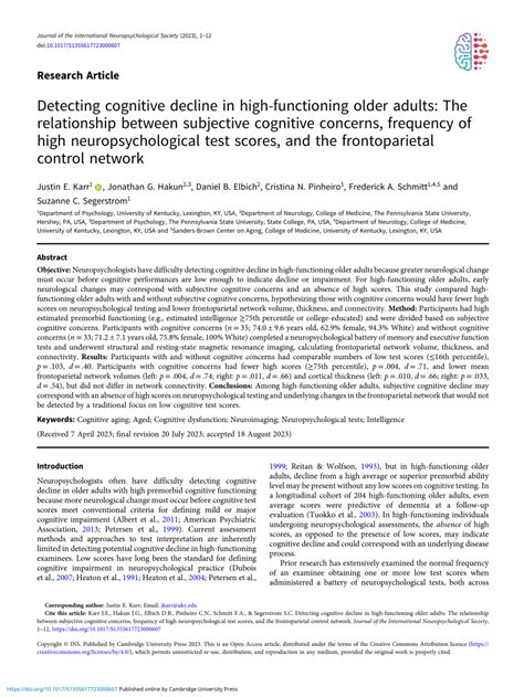 Pdf Detecting Cognitive Decline In High Functioning Older Adults The Relationship Between