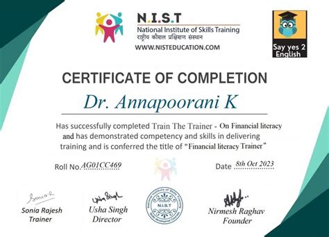 Dr Annapoorani K On Linkedin Financialliteracy Trainerachievement