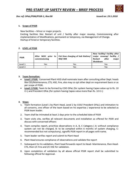Pssr Brief Process Pdf Personal Protective Equipment Technology