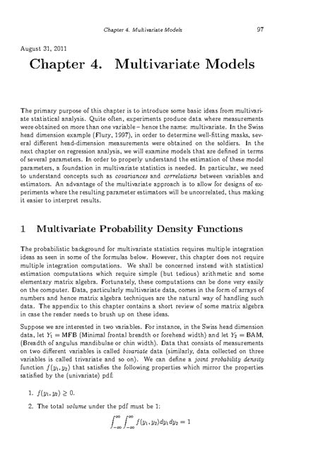 Lecture Notes Lecture 4 August 31 2011 Chapter 4 Multivariate
