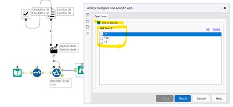 solved how to connect between check box and list alteryx community