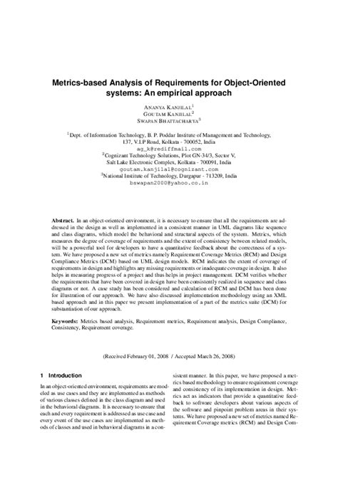 Pdf Metrics Based Analysis Of Requirements For Object Oriented
