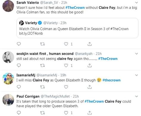 The Crown Fans Missing Claire Foy As Season 3 Trailer Teases Olivia