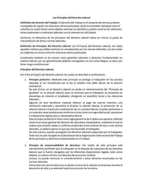 Los Principios Del Derecho Laboral Pdf Derecho Laboral Gobierno