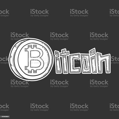 Bitcoin 주식 벡터 이미지 디지털 통화 Cryptocurrency 레터링 Bitcoin 기호 낙서 및 새겨진된 스타일 일러스트 손으로 그린 가상현실에 대한 스톡 벡터
