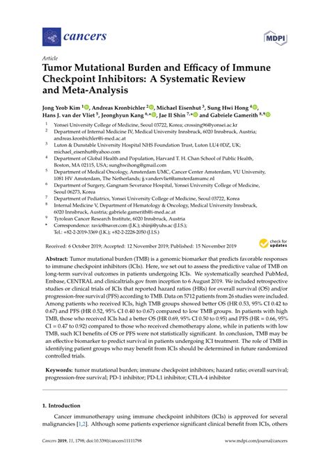 PDF Tumor Mutational Burden And Efficacy Of Immune Checkpoint