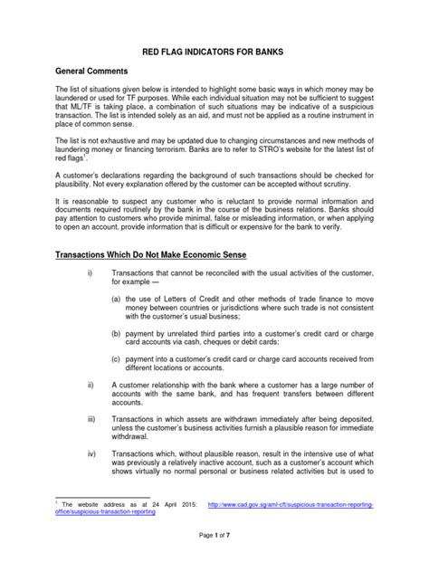 Banks Red Flag Indicators Pdf Banks Red Flag Indicators Pdf