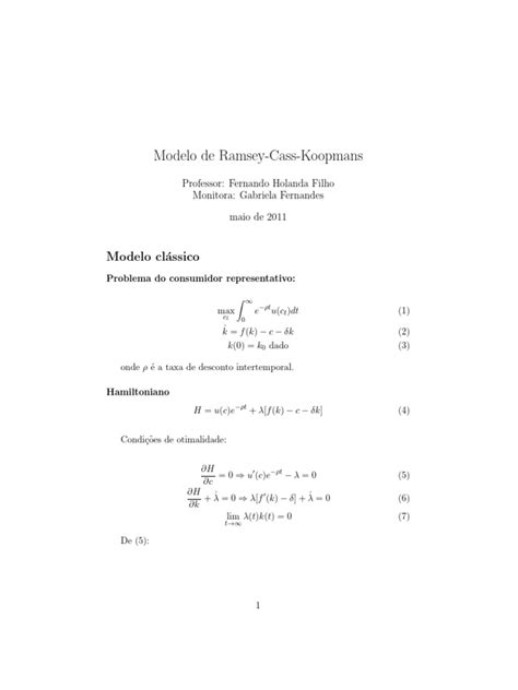 Modelo Ramsey Cass Koopmans Macro Iv Pdf