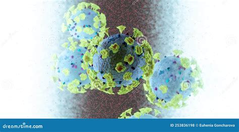 Copy Space On Scientific Microbiological Concept Panoramic Background With Coronovirus Bodies