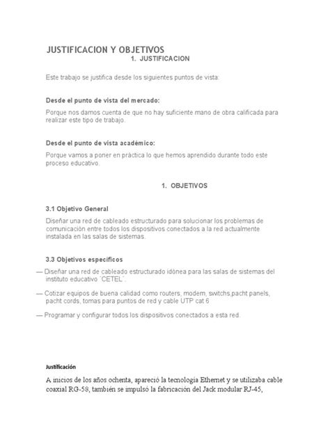 Justificacion Y Objetivos Pdf Red De Computadoras Cable Coaxial