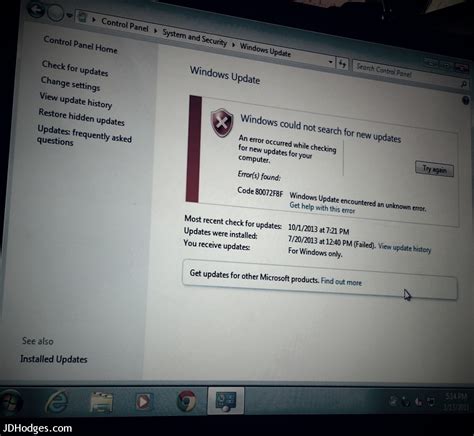 Windows Update Error 80072f8f [solved] J D Hodges
